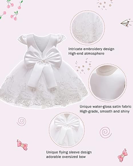 3M-3T Toddler Baby Girls Dress Pageant Wedding Flower Girls Dress Formal Gowns Embroidered Lace Dress + Headwear