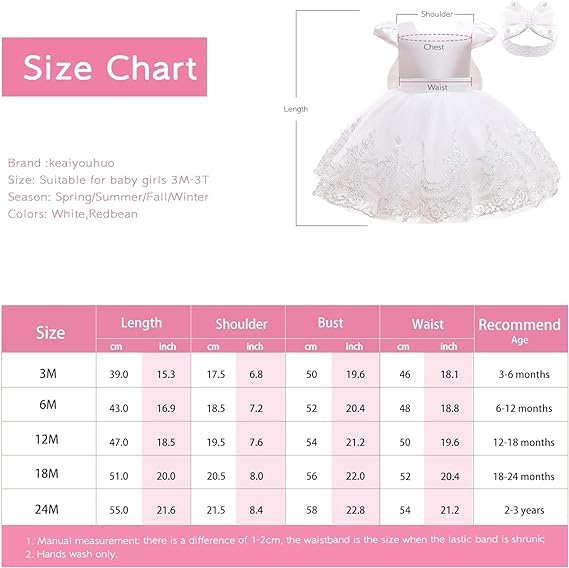 3M-3T Toddler Baby Girls Dress Pageant Wedding Flower Girls Dress Formal Gowns Embroidered Lace Dress + Headwear