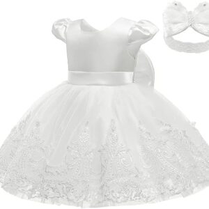 3M-3T Toddler Baby Girls Dress Pageant Wedding Flower Girls Dress Formal Gowns Embroidered Lace Dress + Headwear