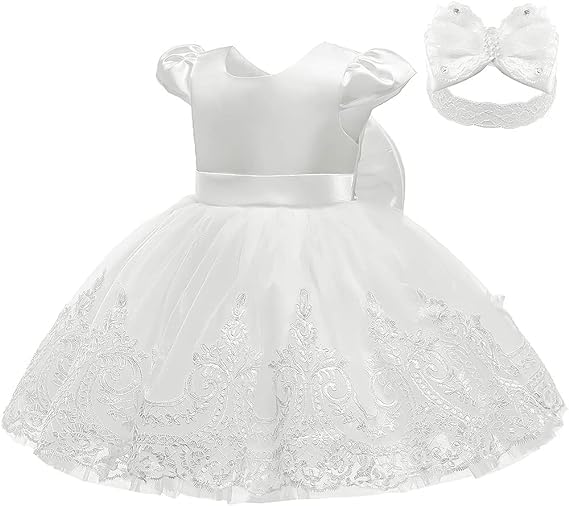 3M-3T Toddler Baby Girls Dress Pageant Wedding Flower Girls Dress Formal Gowns Embroidered Lace Dress + Headwear