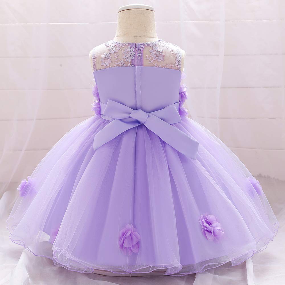 ODASDO Purple Toddler Dress, Lavender Dress for Toddler Girls, First Birthday Party Cake Smash Photoshoot Tulle Baby Easter Dresses Pageant Wedding Flower Girl Lace Gown Light Purple 12-18M