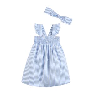 mud pie baby girls sundress & headband set, blue, 3-6m