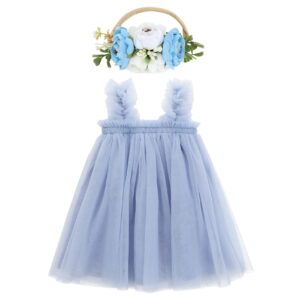 durio tutu dresses for toddler girls birthday outfit girl baby girl tulle dress infant dress with flower headband dusty blue 6-9 months