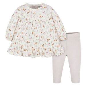 gerber baby girls toddler 2-piece long sleeve dress & leggings set, pink floral, 12 months us