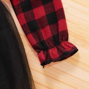 Toddler Baby Girls Christmas Outfit Buffalo Plaid Ruffle Long Sleeve Shirt Tutu Skirt Dress Clothes (1-2T,Black and red Plaid)