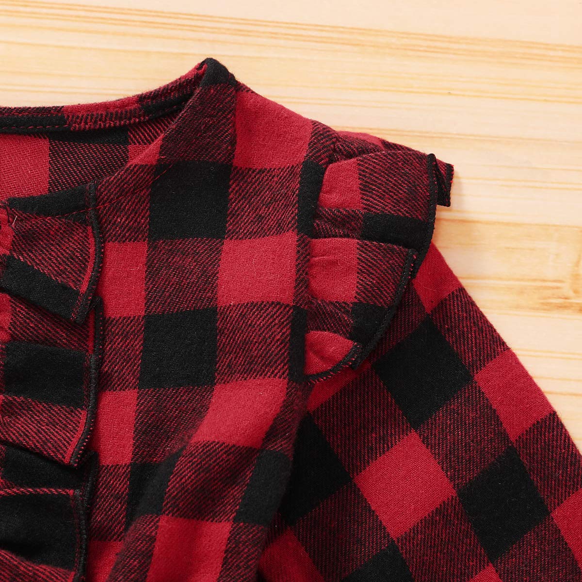 Toddler Baby Girls Christmas Outfit Buffalo Plaid Ruffle Long Sleeve Shirt Tutu Skirt Dress Clothes (1-2T,Black and red Plaid)