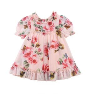 toddler baby girls flower print ruffles princess dress sundress clothes outfit (6-12 months, pink)