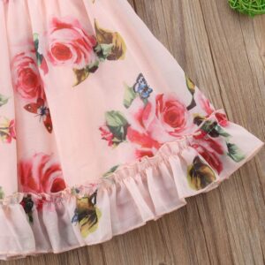 Toddler Baby Girls Flower Print Ruffles Princess Dress Sundress Clothes Outfit (6-12 Months, Pink)