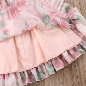 Toddler Baby Girls Flower Print Ruffles Princess Dress Sundress Clothes Outfit (6-12 Months, Pink)