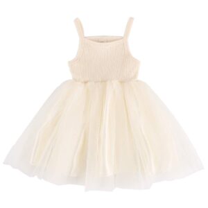 baby girls toddler tutu dress sleeveless princess infant tulle sundress(beige, 12-18 months)