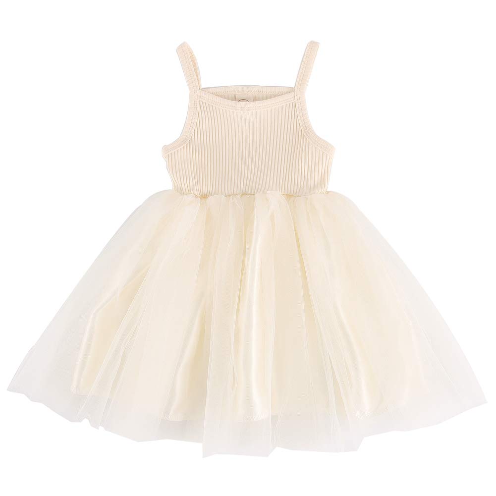 Baby Girls Toddler Tutu Dress Sleeveless Princess Infant Tulle Sundress(Beige, 12-18 Months)