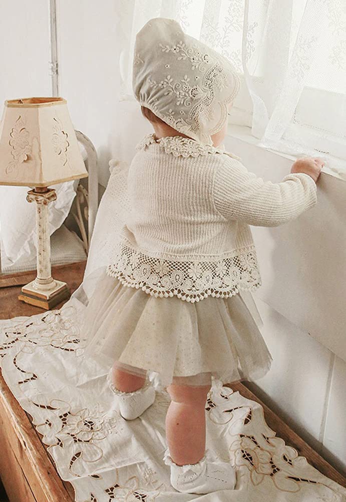 Baby Toddler Girls Cardigan Sweater Dress Cover Up Long Sleeve Knit Bolero Shrug Jacket Spring Embroidery Outwear Tops Beige