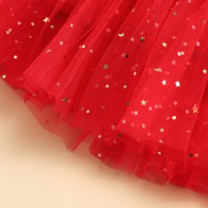 Baby Girl Tulle Dress Toddler Christmas Valentines Clothes Sleeveless Tied Layered Sequin Princess Dresses(Red,6-12M)