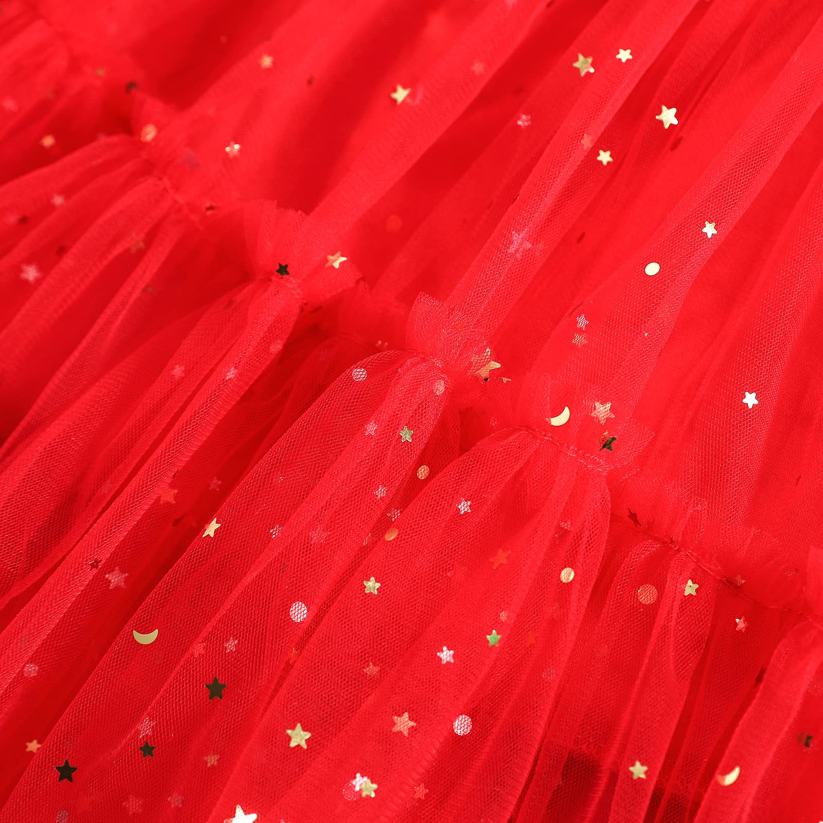 Baby Girl Tulle Dress Toddler Christmas Valentines Clothes Sleeveless Tied Layered Sequin Princess Dresses(Red,6-12M)