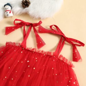 Baby Girl Tulle Dress Toddler Christmas Valentines Clothes Sleeveless Tied Layered Sequin Princess Dresses(Red,6-12M)