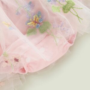 Infant Baby Girl Summer Fairy Romper Dress Adjustable Straps Backless Floral Embroidery Birthday Tutu Dress (Pink, 0-6 Months)