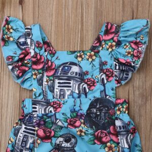 Axupico Baby Girl Romper Clothes Newborn One Piece Romper Floral Sleeveless Backless Ruffle Sleeve Princess Summer Clothes (Blue Romper, 6_Months)