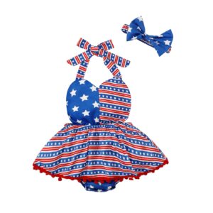 magic park infant 4th of july romper dress baby girl independence day outfit toddler patriotic clothes america flag clothing (blue red blue, 3-6 months)