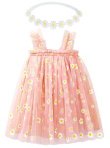 bgfks baby girls toddler daisy tutu dress,princess party dress with soft daisy flower headband.(peach pink,18 months)