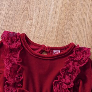 FIOMVA Newborn Baby Girl Christmas Outfit Ruffle Long Sleeve Velvet Dress Causal Princess Dresses Fall Winter Clothes(Christmas-Red Bow,6-9 Months)