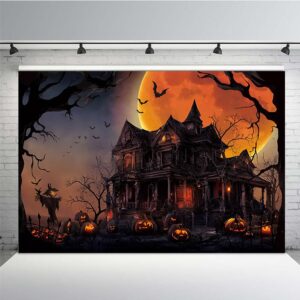 mehofond 10x7ft scary halloween backdrop moon night full moon bat scary pumpkin horrible halloween background gloomy woods trees flying bats scary crows party decoration banner props