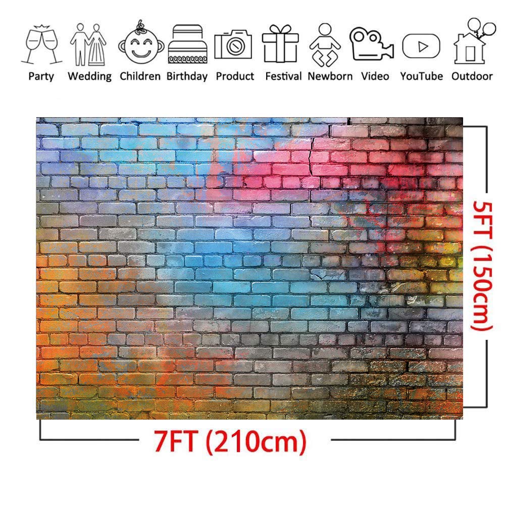 LTLYH 7x5ft Colorful Brick Wall Photo Backdrop Baby Birthday Wedding Party Photography Background Decor Studio Photo Booth A081…