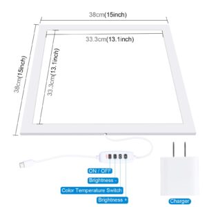 PULUZ 15''/38cm LED Photography Shadowless Light Panel 1200LM 6000K Three Color Temperature Dimmable Lightbox LED Fill Light Background Shadow Elimination for Jewelry Craft Commercial Photography