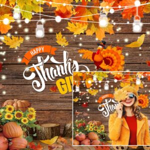 Dudaacvt 8x6ft Thanksgiving Photography Backdrop Rustic Wooden Floor Barn Harvest Background Thanksgiving Turkey Autumn Pumpkins Backdrop Thanksgiving Party Decoration Backdrop D643