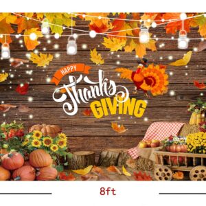 Dudaacvt 8x6ft Thanksgiving Photography Backdrop Rustic Wooden Floor Barn Harvest Background Thanksgiving Turkey Autumn Pumpkins Backdrop Thanksgiving Party Decoration Backdrop D643