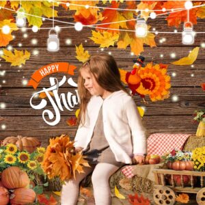 Dudaacvt 8x6ft Thanksgiving Photography Backdrop Rustic Wooden Floor Barn Harvest Background Thanksgiving Turkey Autumn Pumpkins Backdrop Thanksgiving Party Decoration Backdrop D643