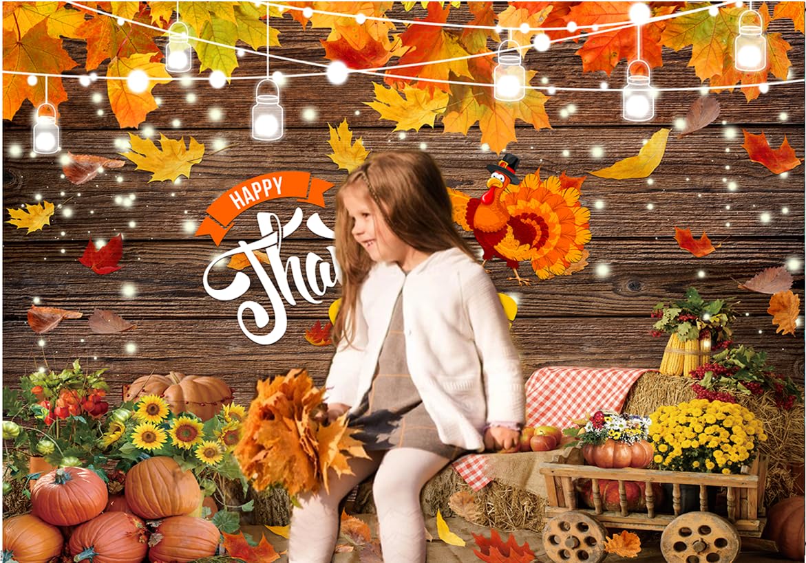 Dudaacvt 8x6ft Thanksgiving Photography Backdrop Rustic Wooden Floor Barn Harvest Background Thanksgiving Turkey Autumn Pumpkins Backdrop Thanksgiving Party Decoration Backdrop D643