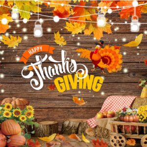 Dudaacvt 8x6ft Thanksgiving Photography Backdrop Rustic Wooden Floor Barn Harvest Background Thanksgiving Turkey Autumn Pumpkins Backdrop Thanksgiving Party Decoration Backdrop D643