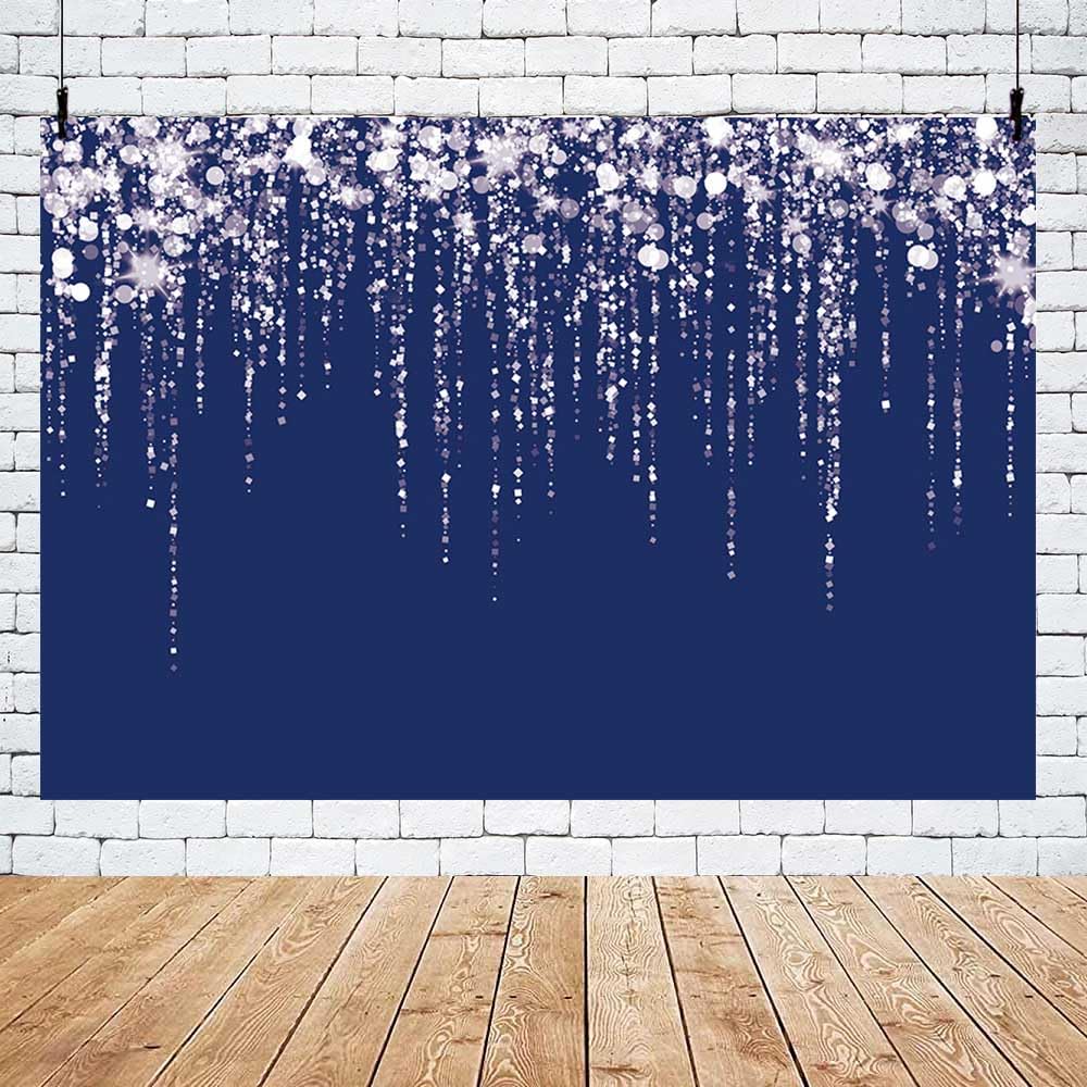 AIBIIN 10x7ft Navy Blue Glitter Backdrop Birthday Party Decorations Silver Sequins Dots Photography Background Wedding Bridal Shower Party Decor for Women Photo Shoot Props Cake Table Banner