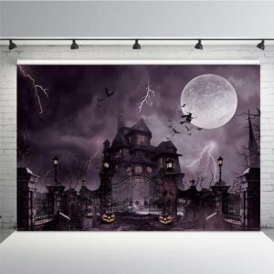 mehofond 8x6ft halloween photography backdrop haunted house moon night gates purple scary cemetery pumpkin background horrible scary cemetery vampire party decorations banner photo studio props