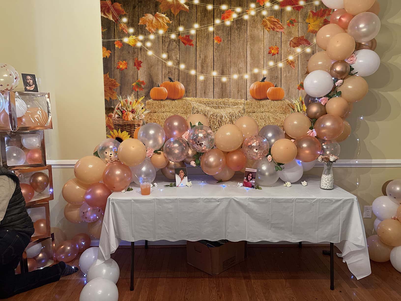 Fall Pumpkin Photography Backdrop 8x6FT Autumn Thanksgiving Harvest Hay Glitter Wooden Background Maple Sunflowers Newborn Baby Shower Banner Party Decorations Photo Booth Props