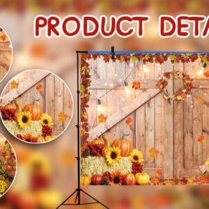 Fall Harvest Barn Backdrop Autumn Thanksgiving Wooden Farm Door Photography Background Rustic Pumpkin Maple Leaves Baby Shower Birthday Party Decorations Supplies 7x5FT