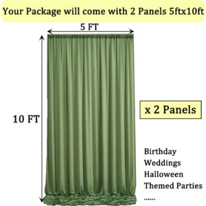 10ft x 10ft Wrinkle Free Olive Green Backdrop Curtains for Parties, Polyester Green Photo Backdrop Drapes 2 Panels 5x10ft for Wedding Birthday Party Photography Background Backdrop Stand