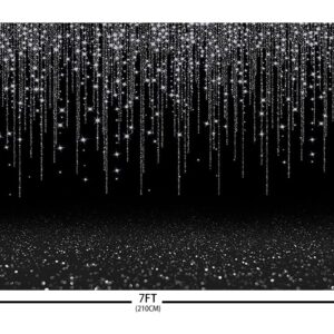 Sendy 7x5ft Black and Silver Glitter Bokeh Backdrop Birthday Party Decorations for Adult Kids Photography Background Silver Black Sparkle Wedding Prom Bday Party Decor Banner Photo Shoot Studio Props