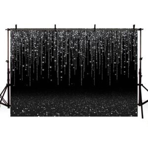 Sendy 7x5ft Black and Silver Glitter Bokeh Backdrop Birthday Party Decorations for Adult Kids Photography Background Silver Black Sparkle Wedding Prom Bday Party Decor Banner Photo Shoot Studio Props