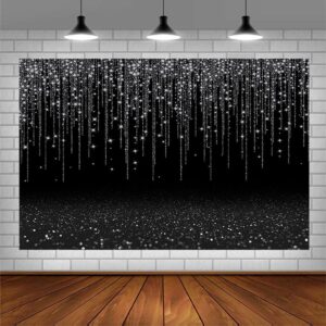 Sendy 7x5ft Black and Silver Glitter Bokeh Backdrop Birthday Party Decorations for Adult Kids Photography Background Silver Black Sparkle Wedding Prom Bday Party Decor Banner Photo Shoot Studio Props