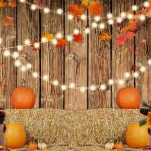 SJOLOON Fall Pumpkin Backdrop Wood Floor with Fall Leaves Background Thanksgiving Day Photo Backdrop for Baby Shower Party Decoration Studio Props 12344 (8x6FT)