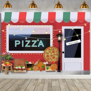 Pizza Shop Photography Background 1st Birthday Pizza Party Decor Backdrop Girls Boys Cooking Theme Birthday Party Background Newborn Baby Shower Cake Table Banner (7X5FT)