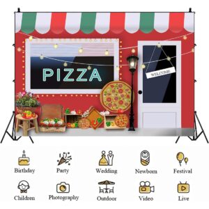 Pizza Shop Photography Background 1st Birthday Pizza Party Decor Backdrop Girls Boys Cooking Theme Birthday Party Background Newborn Baby Shower Cake Table Banner (7X5FT)