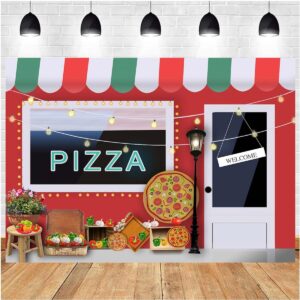 Pizza Shop Photography Background 1st Birthday Pizza Party Decor Backdrop Girls Boys Cooking Theme Birthday Party Background Newborn Baby Shower Cake Table Banner (7X5FT)