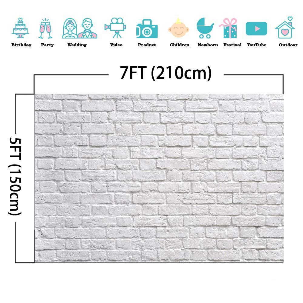 SJOLOON White Brick Wall Backdrop White Brick Photo Backdrop Thin Vinyl Photography Backdrop Background Studio Prop 10931(7x5FT)