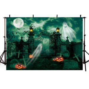 mehofond 10x7ft halloween haunted graveyard green photography backdrop ghost lantern gothic night spooky cemetery gate terror desolate background horror party banner decorations kid shoot booth props