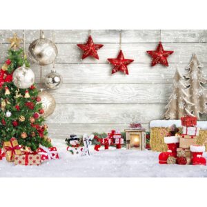 sjoloon christmas backdrop white wood floor with snowflake backdrop christmas tree gifts background for christmas party decoration family gathering 12392 (8x6ft)