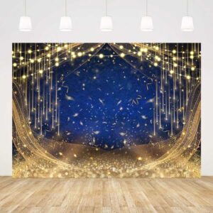 AIBIIN 7x5ft Royal Blue and Gold Party Photo Backdrop Gold Dripping Glitter Bridal Shower Photography Background Wedding Birthday Bachelorette Graduation Prom Party Decorations Banner