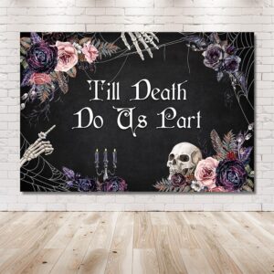 MEHOFOND 7x5ft Halloween Till Death Do Us Part Backdrop Couple Wedding Bachelorette Party Decoration Supplies Skull Mr and Mrs Bridal Shower Bride and Groom Background Banner Photo Studio Props