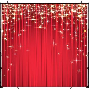 Sensfun 8x8ft Red Golden Starry Backdrop for Portrait Photography Glitter Gold Star Red Stripe Background Photobooth Banner Wedding Birthday Party Kids Newborn Photo Studio Props(WP019)